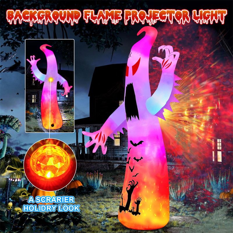 The Holiday Aisle® 12ft flashing ghost inflatable with LED flames for Halloween. | Wayfair